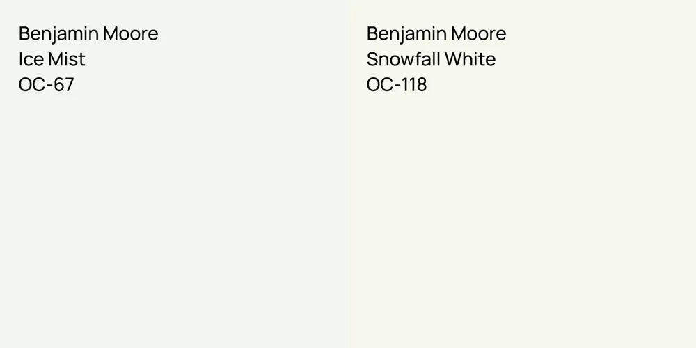 Benjamin Moore Ice Mist vs. Benjamin Moore Snowfall White comparison