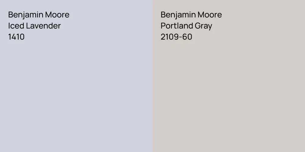 Benjamin Moore Iced Lavender vs. Benjamin Moore Portland Gray comparison