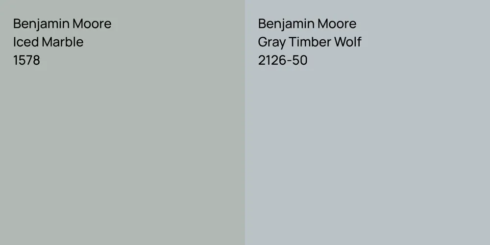 Benjamin Moore Iced Marble vs. Benjamin Moore Gray Timber Wolf comparison