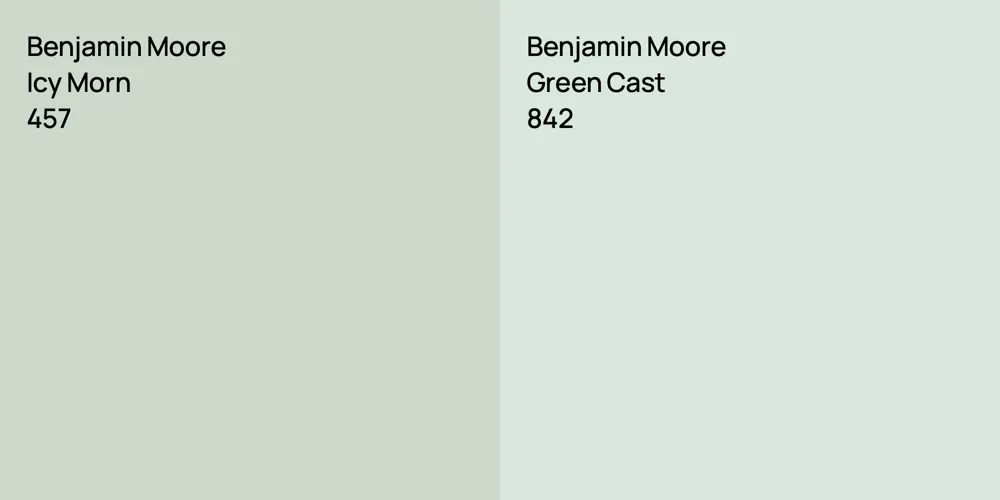 Benjamin Moore Icy Morn vs. Benjamin Moore Green Cast comparison