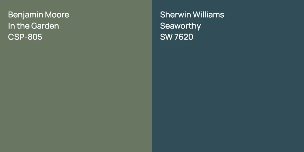 Benjamin Moore In the Garden vs. Sherwin Williams Seaworthy comparison