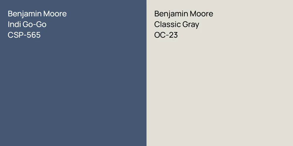 Benjamin Moore Indi Go-Go vs. Benjamin Moore Classic Gray comparison