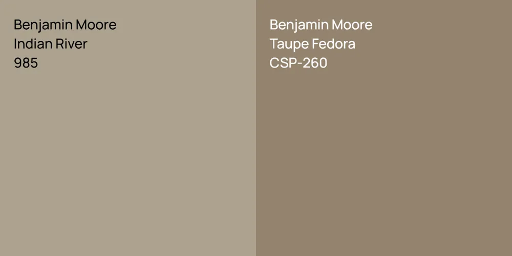Benjamin Moore Indian River vs. Benjamin Moore Taupe Fedora comparison