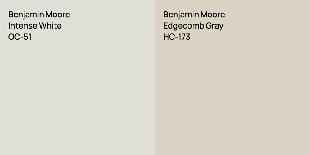 Benjamin Moore Intense White vs. Benjamin Moore Edgecomb Gray comparison