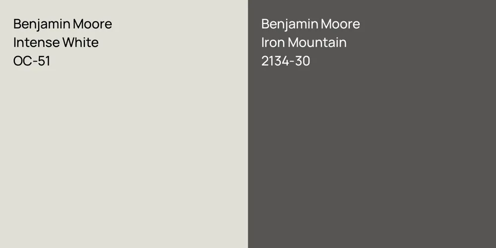 Benjamin Moore Intense White vs. Benjamin Moore Iron Mountain comparison