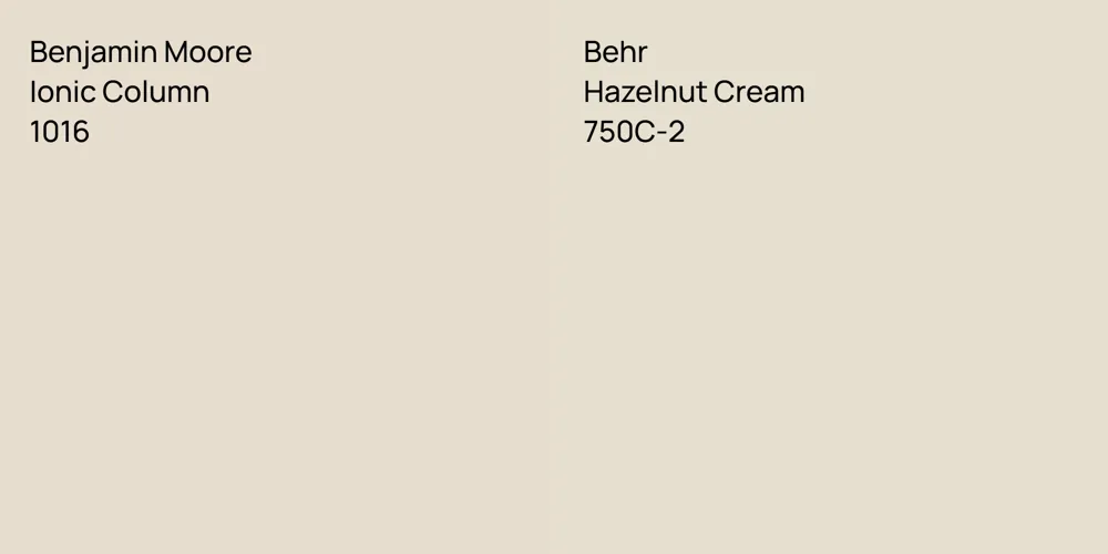 Benjamin Moore Ionic Column vs. Behr Hazelnut Cream comparison