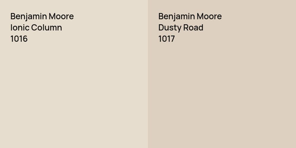 Benjamin Moore Ionic Column vs. Benjamin Moore Dusty Road comparison