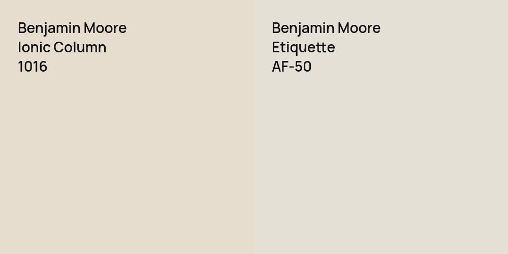 Benjamin Moore Ionic Column vs. Benjamin Moore Etiquette comparison