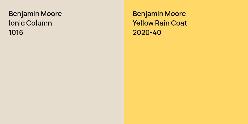 Benjamin Moore Ionic Column vs. Benjamin Moore Yellow Rain Coat comparison
