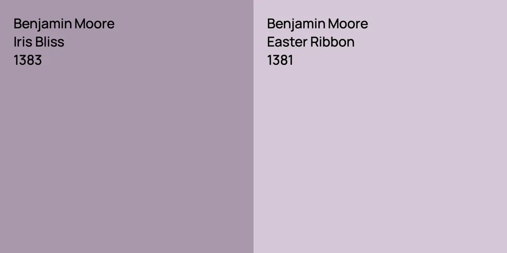 Benjamin Moore Iris Bliss vs. Benjamin Moore Easter Ribbon comparison