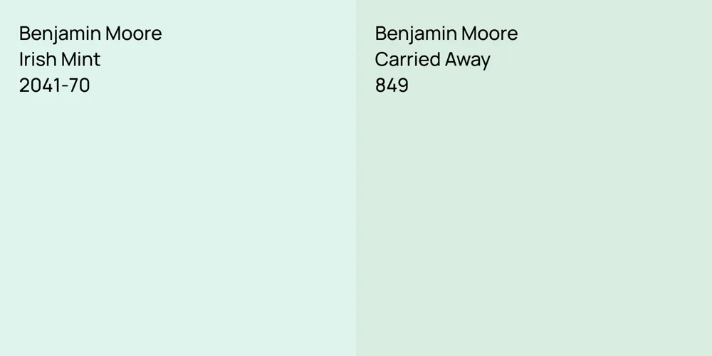 Benjamin Moore Irish Mint vs. Benjamin Moore Carried Away comparison
