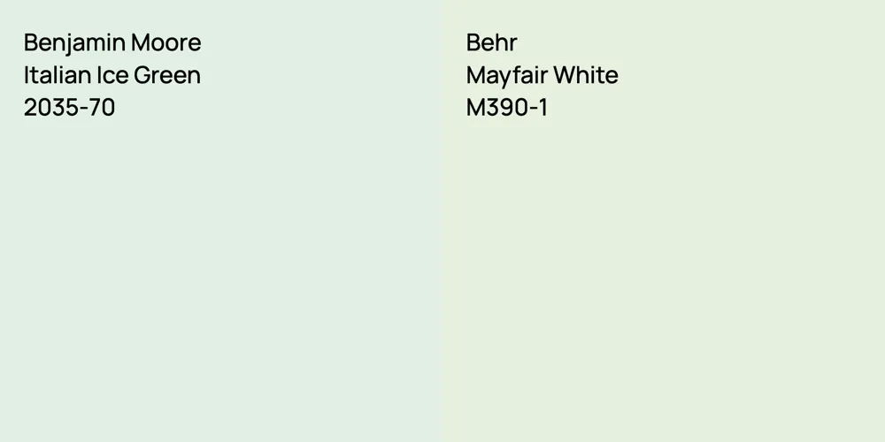 Benjamin Moore Italian Ice Green vs. Behr Mayfair White comparison