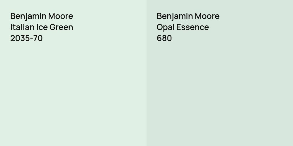 Benjamin Moore Italian Ice Green vs. Benjamin Moore Opal Essence comparison