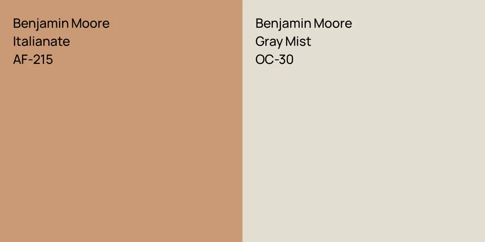 Benjamin Moore Italianate vs. Benjamin Moore Gray Mist comparison