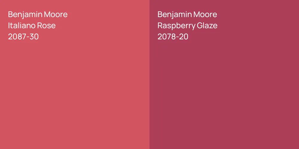 Benjamin Moore Italiano Rose vs. Benjamin Moore Raspberry Glaze comparison