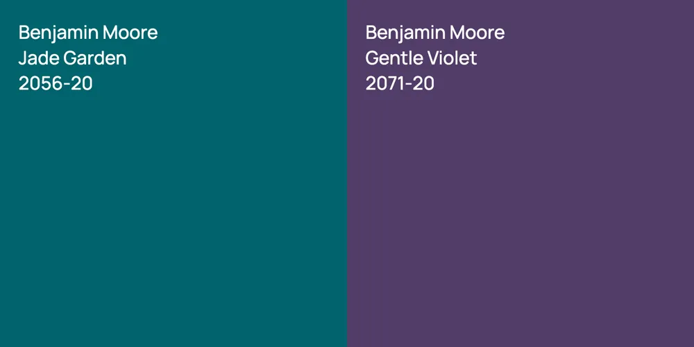Benjamin Moore Jade Garden vs. Benjamin Moore Gentle Violet comparison