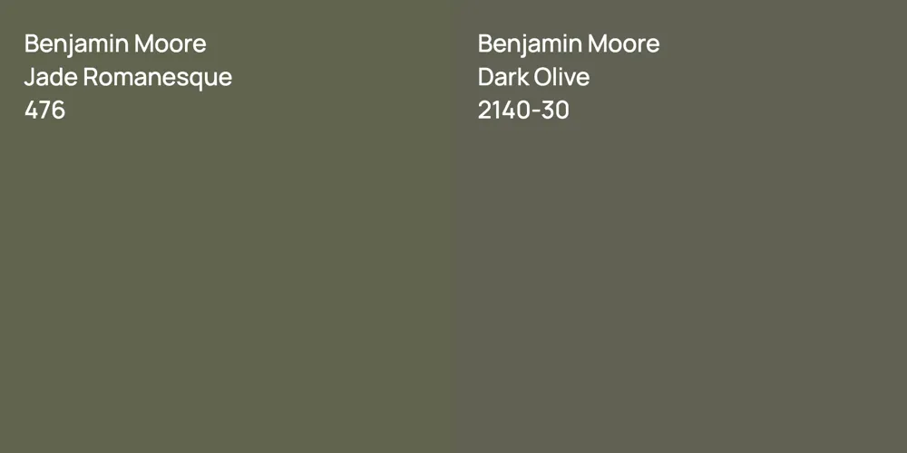 Benjamin Moore Jade Romanesque vs. Benjamin Moore Dark Olive comparison