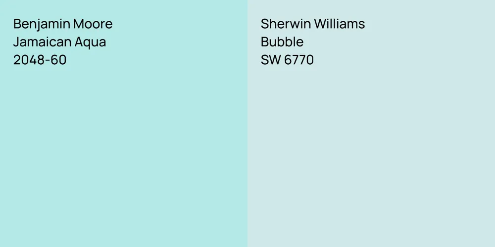 Benjamin Moore Jamaican Aqua vs. Sherwin Williams Bubble comparison