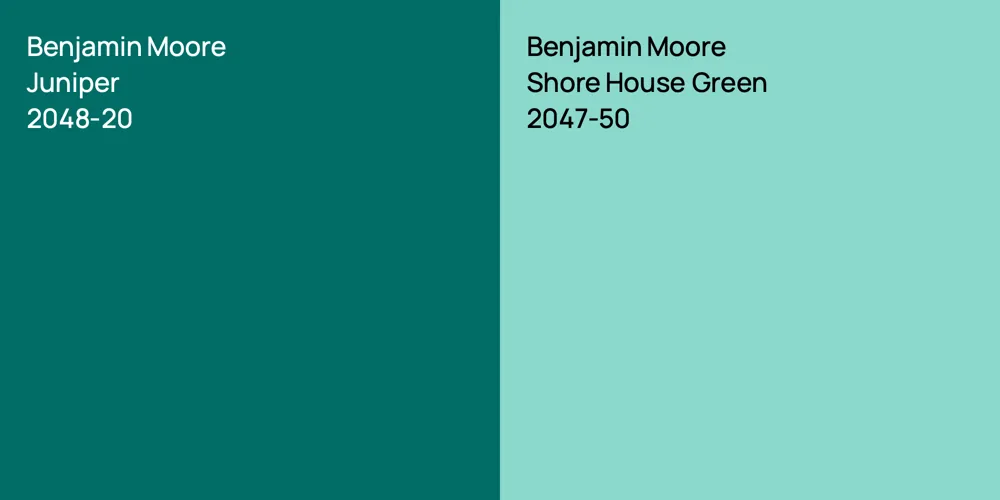 Benjamin Moore Juniper vs. Benjamin Moore Shore House Green comparison
