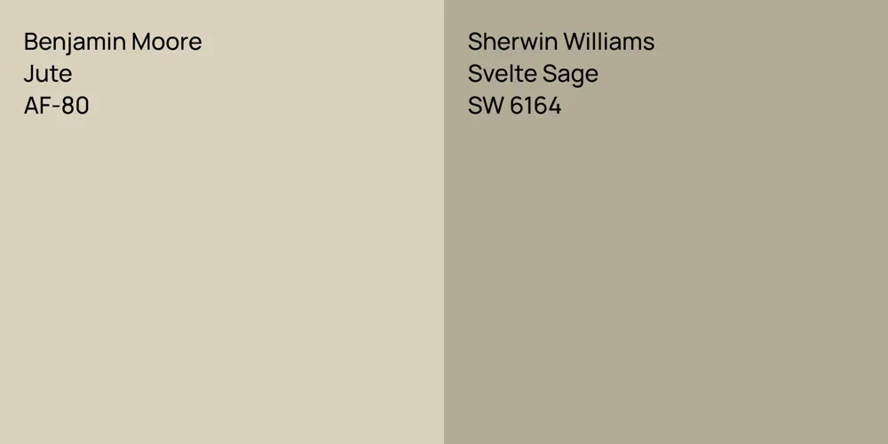 Benjamin Moore Jute vs. Sherwin Williams Svelte Sage comparison