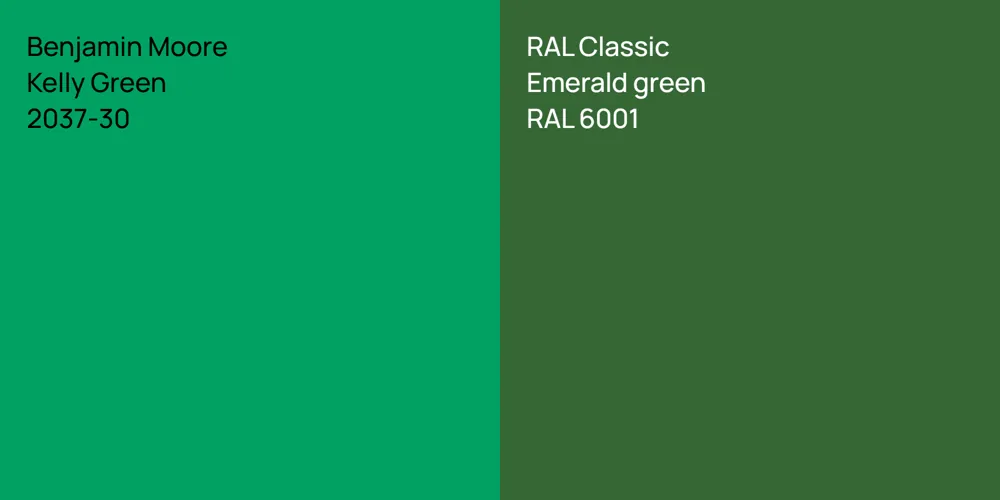 Benjamin Moore Kelly Green vs. RAL Classic Emerald green comparison