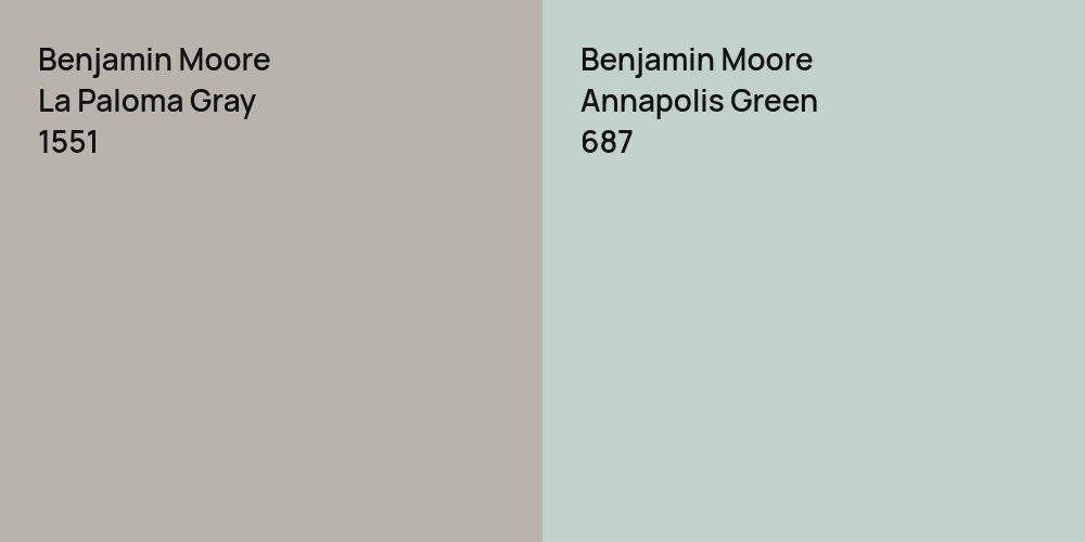 Benjamin Moore La Paloma Gray vs. Benjamin Moore Annapolis Green comparison