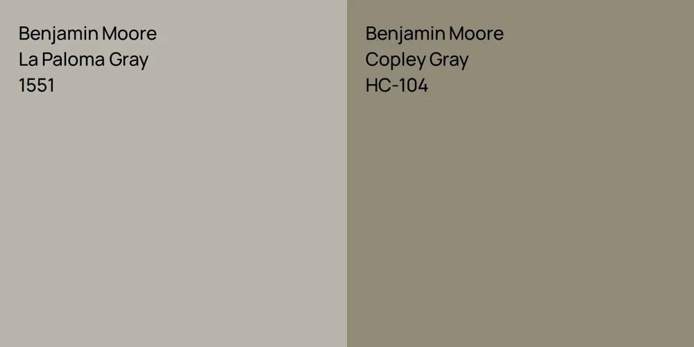 Benjamin Moore La Paloma Gray vs. Benjamin Moore Copley Gray comparison
