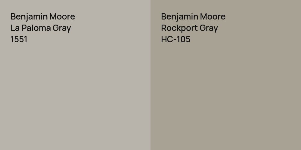 Benjamin Moore La Paloma Gray vs. Benjamin Moore Rockport Gray comparison