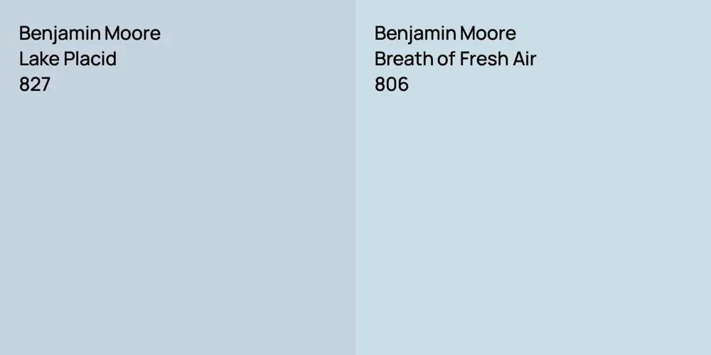 Benjamin Moore Lake Placid vs. Benjamin Moore Breath of Fresh Air comparison