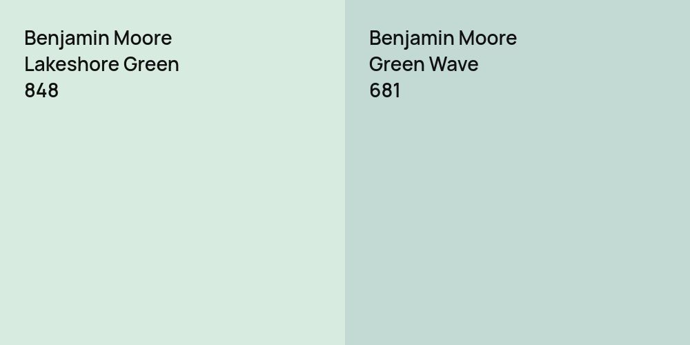Benjamin Moore Lakeshore Green vs. Benjamin Moore Green Wave comparison