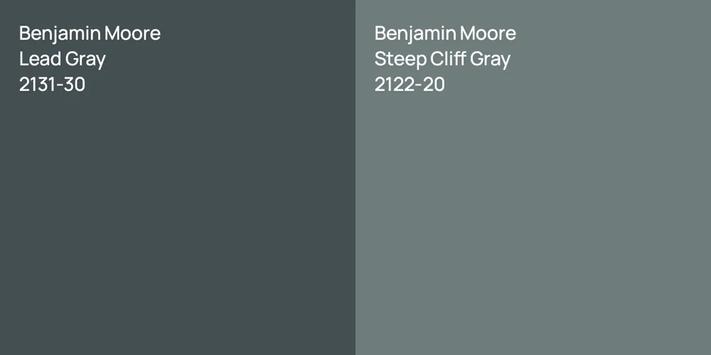Benjamin Moore Lead Gray vs. Benjamin Moore Steep Cliff Gray comparison