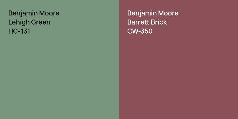Benjamin Moore Lehigh Green vs. Benjamin Moore Barrett Brick comparison
