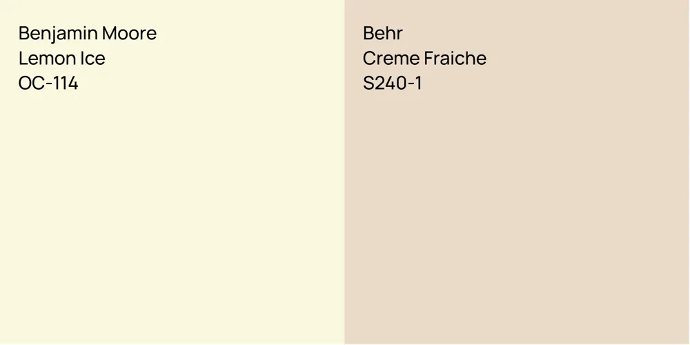 Benjamin Moore Lemon Ice vs. Behr Creme Fraiche comparison