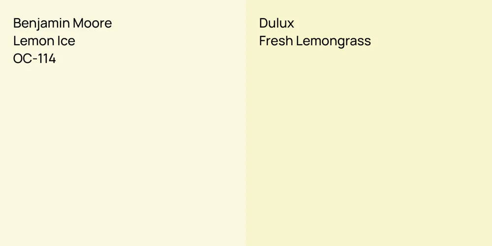 Benjamin Moore Lemon Ice vs. Dulux Fresh Lemongrass comparison