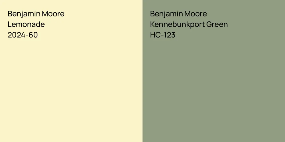 Benjamin Moore Lemonade vs. Benjamin Moore Kennebunkport Green comparison