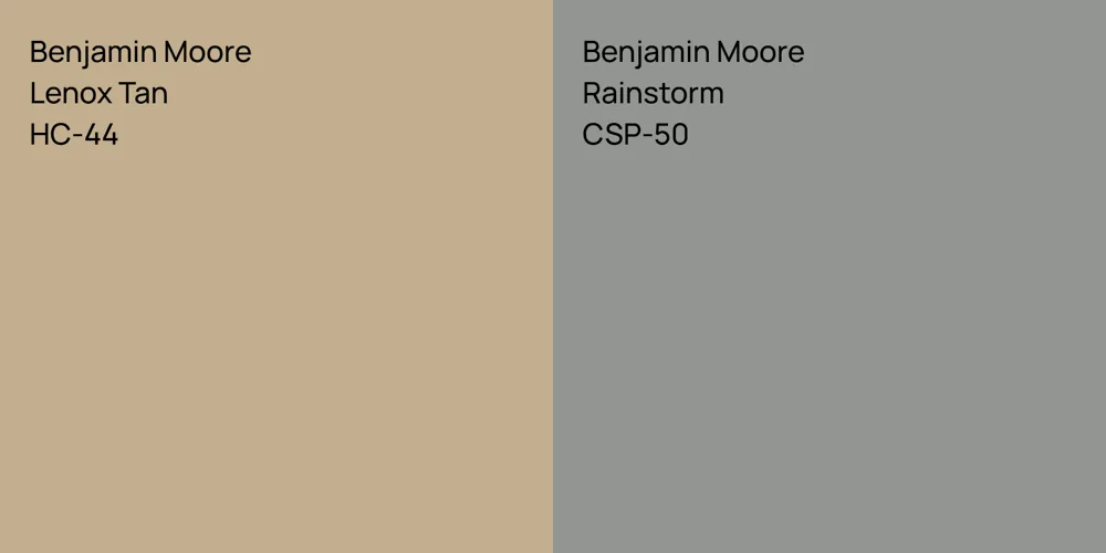 Benjamin Moore Lenox Tan vs. Benjamin Moore Rainstorm comparison