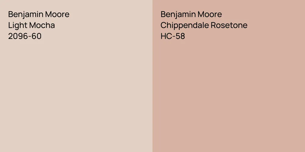 Benjamin Moore Light Mocha vs. Benjamin Moore Chippendale Rosetone comparison
