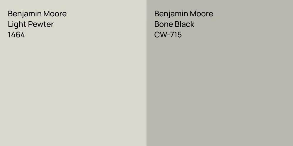 Benjamin Moore Light Pewter vs. Benjamin Moore Bone Black comparison