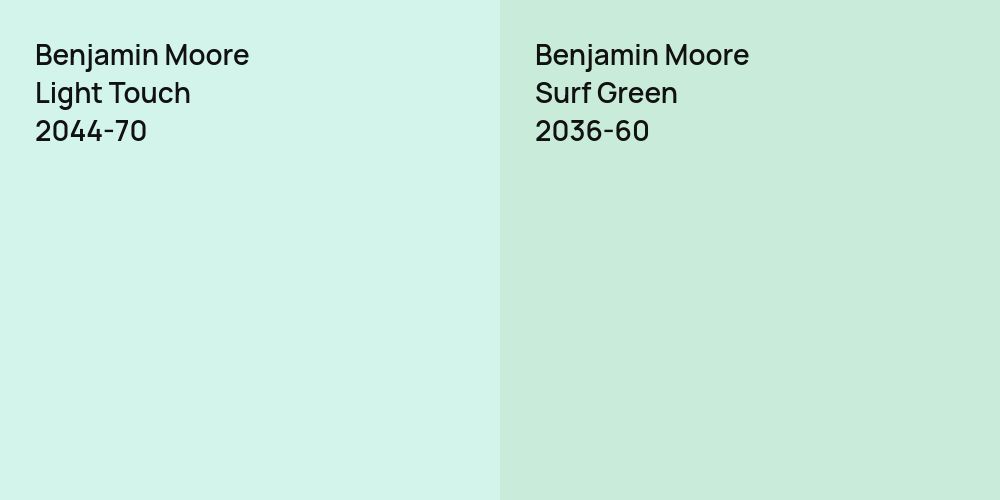 Benjamin Moore Light Touch vs. Benjamin Moore Surf Green comparison