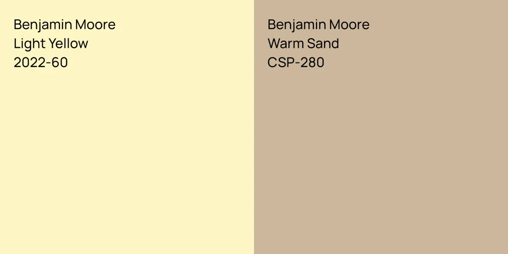 Benjamin Moore Light Yellow vs. Benjamin Moore Warm Sand comparison