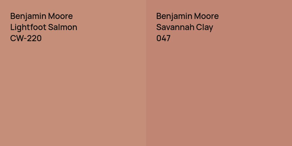 Benjamin Moore Lightfoot Salmon vs. Benjamin Moore Savannah Clay comparison