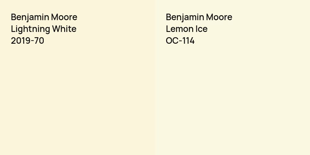 Benjamin Moore Lightning White vs. Benjamin Moore Lemon Ice comparison