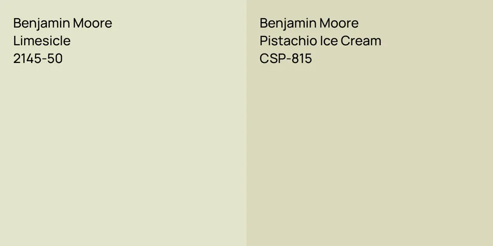 Benjamin Moore Limesicle vs. Benjamin Moore Pistachio Ice Cream comparison