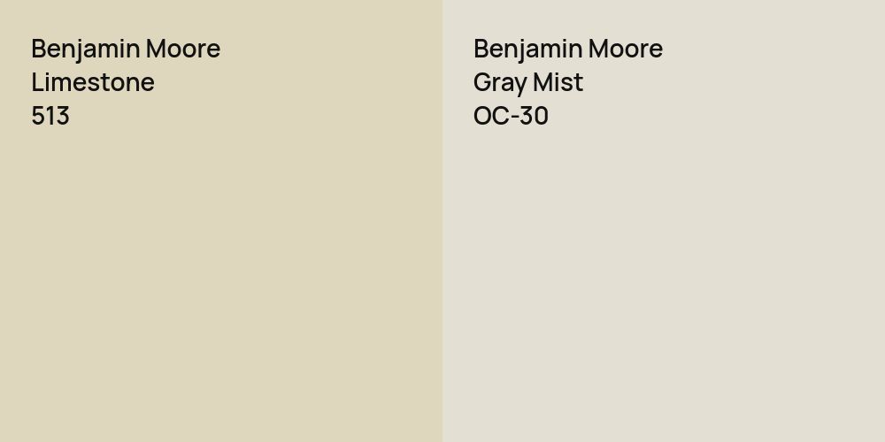 Benjamin Moore Limestone vs. Benjamin Moore Gray Mist comparison