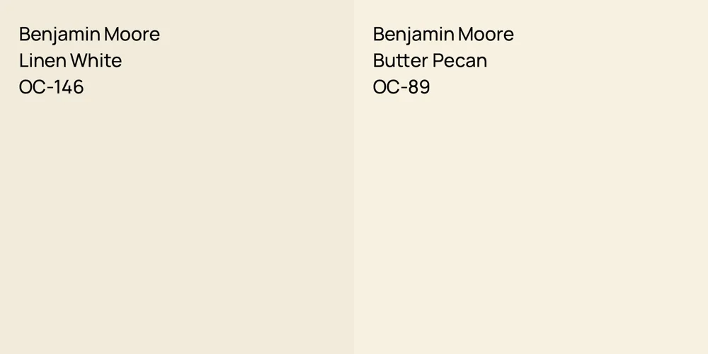 Benjamin Moore Linen White vs. Benjamin Moore Butter Pecan comparison