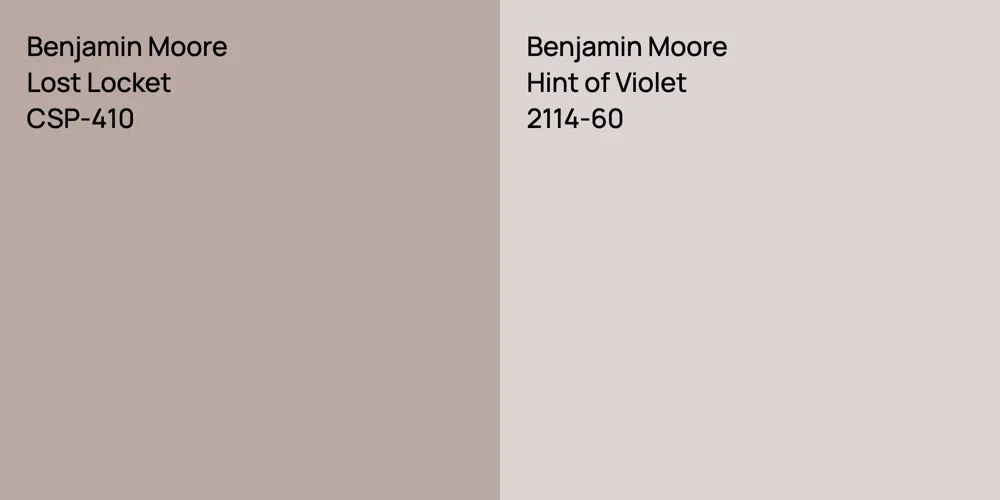 Benjamin Moore Lost Locket vs. Benjamin Moore Hint of Violet comparison