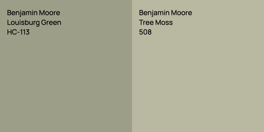 Benjamin Moore Louisburg Green vs. Benjamin Moore Tree Moss comparison