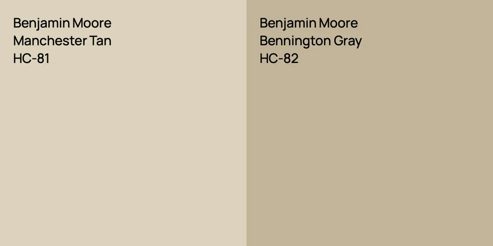 Benjamin Moore Manchester Tan vs. Benjamin Moore Bennington Gray comparison