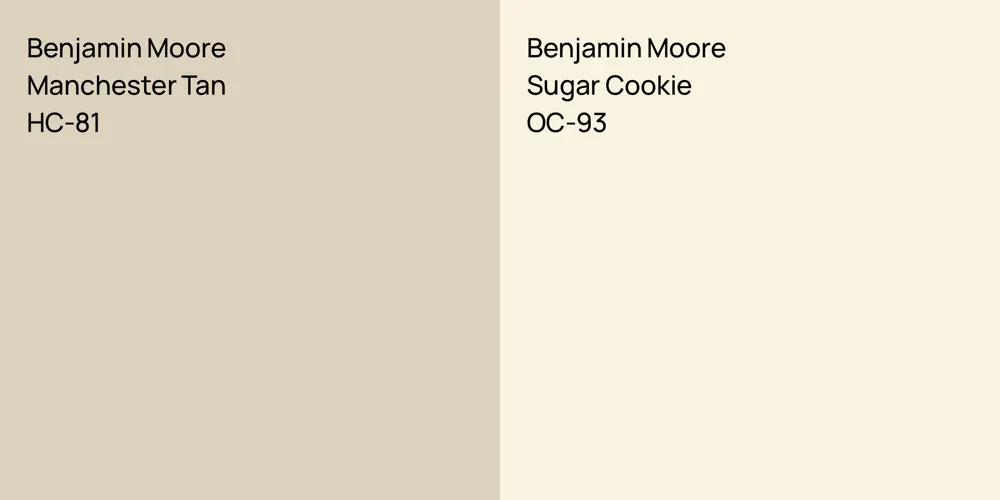 Benjamin Moore Manchester Tan vs. Benjamin Moore Sugar Cookie comparison