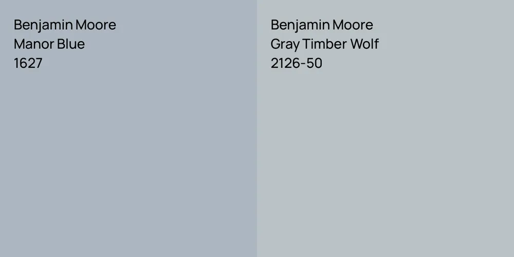 Benjamin Moore Manor Blue vs. Benjamin Moore Gray Timber Wolf comparison